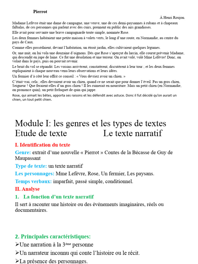 Analyse du texte narratif "Pierrot" | PDF | Mystère, thriller et ...