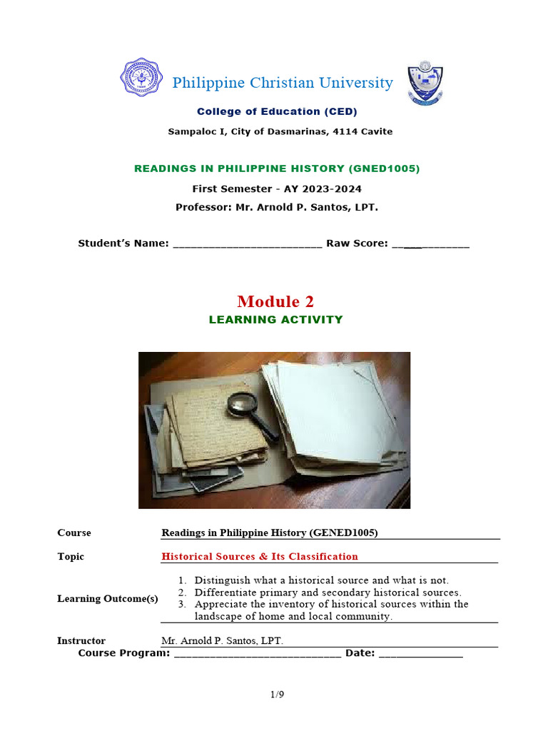 PCU Learning Module 2 - Historical Sources | PDF | Primary Sources ...