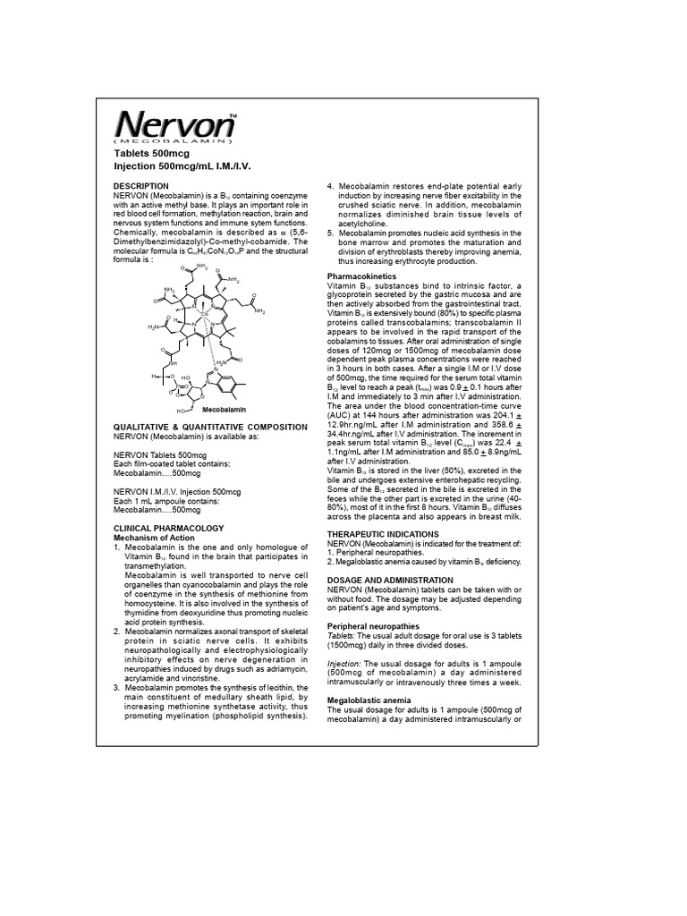 Nervon Range Leaflet Export GA | Download Free PDF | Vitamin B12 | Dose ...