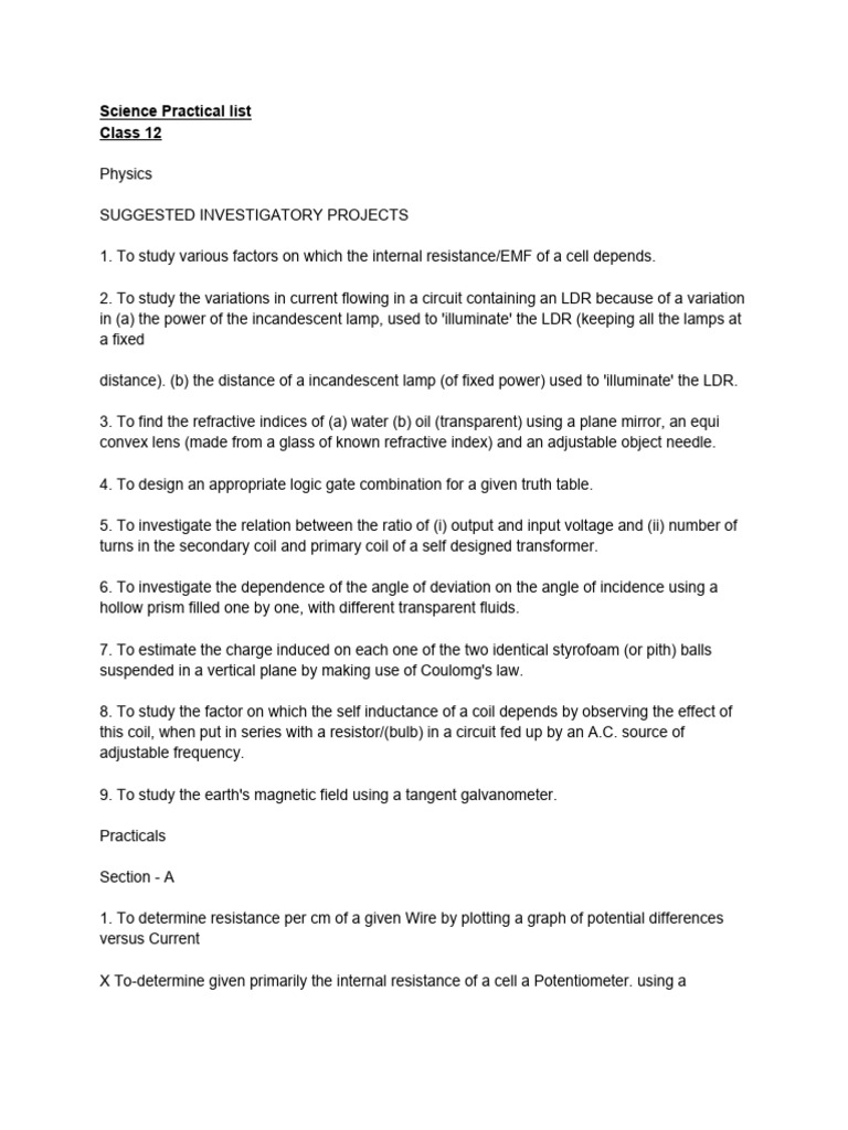 Science Practical List 12th | PDF | Inductor | Transformer