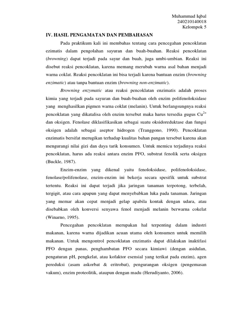 Pencegahan Pencoklatan Enzimatis Sayuran | PDF