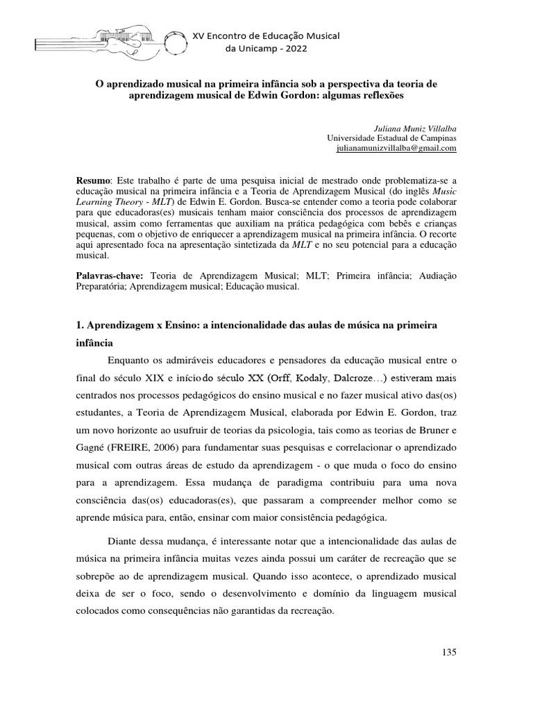 O Aprendizado Musical Na Primeira Infância Sob A Perspectiva Da Teoria ... O Aprendizado Musical Na Primeira Infância Sob A Perspectiva Da Teoria ...