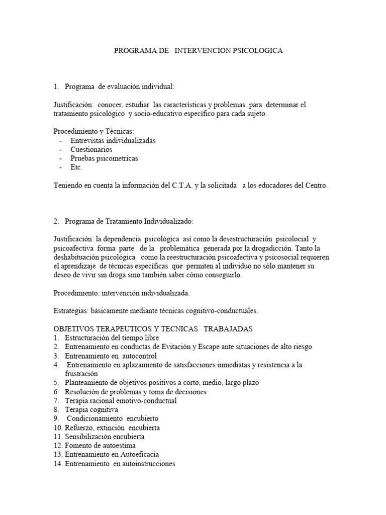 PROGRAMA DE INTERVENCION PSICOLOGICA | PDF