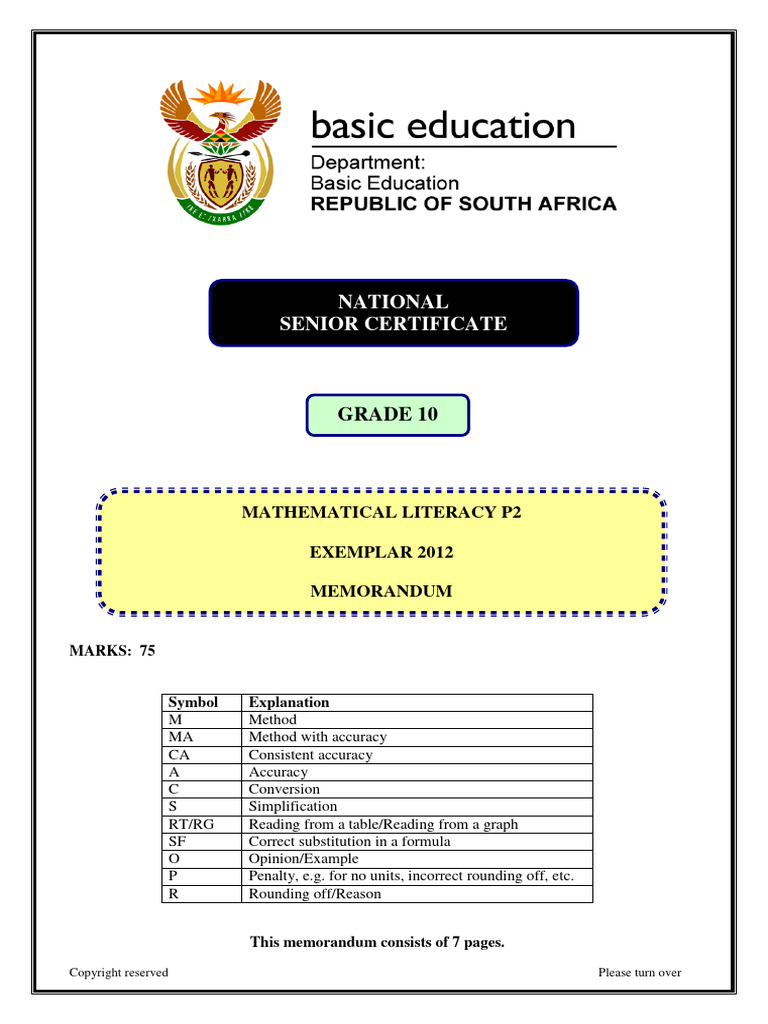 National Senior Certificate: Grade 10 | PDF