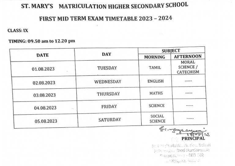9th Time Table | PDF