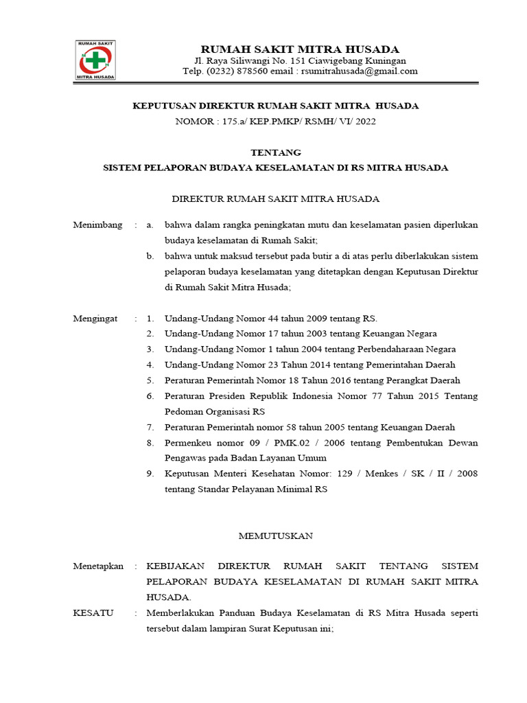 SK - Panduan - Kuesioner Budaya Keselamatan RSMH 2022 | PDF | Bisnis ...
