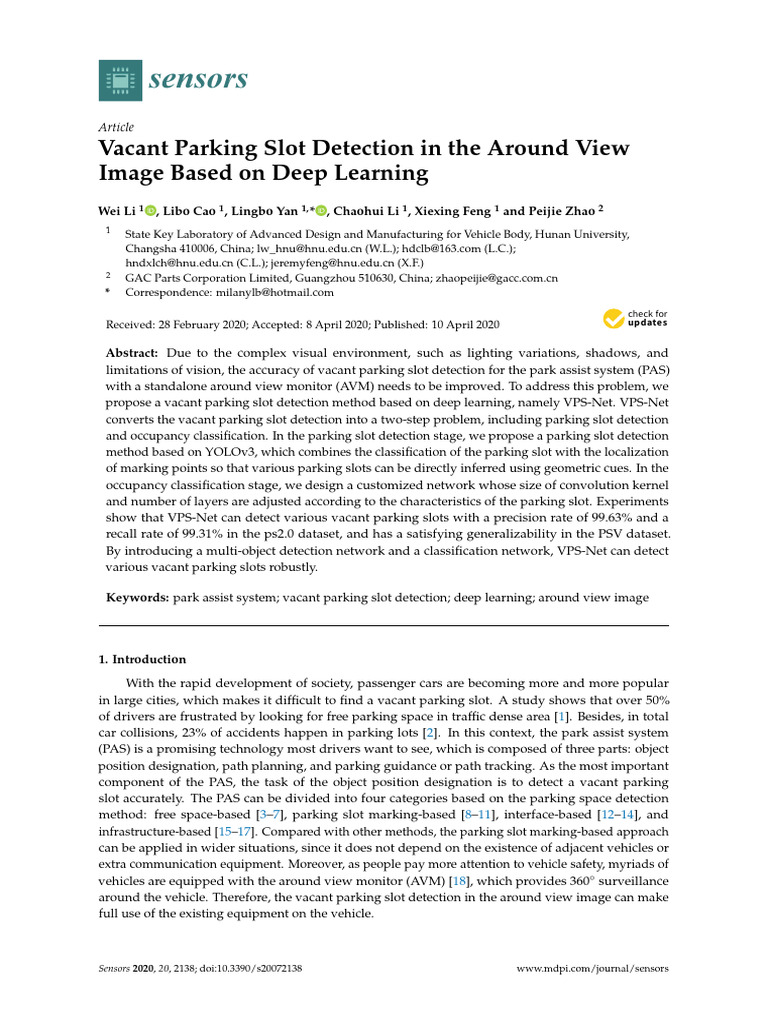 Vacant Parking Slot Detection In The Around View Pdf Artificial Intelligence Intelligence
