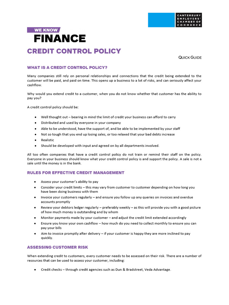 Credit Control Policy Quick Guide | PDF | Credit | Finance & Money ...