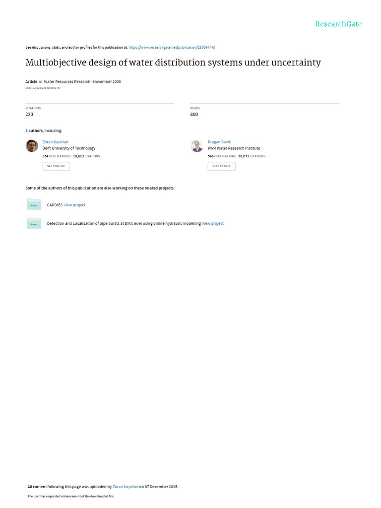 Multiobjective Design of Water Distribution System | PDF