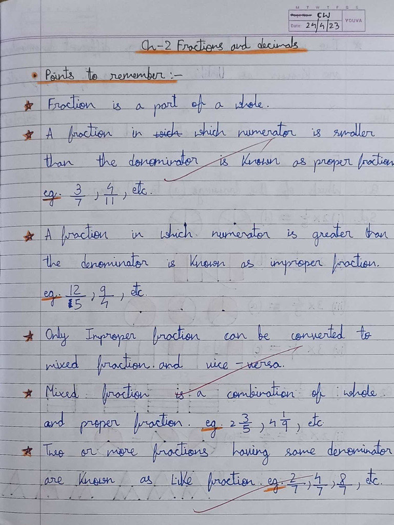 Maths Chapter 2 Fractions & Decimala | PDF