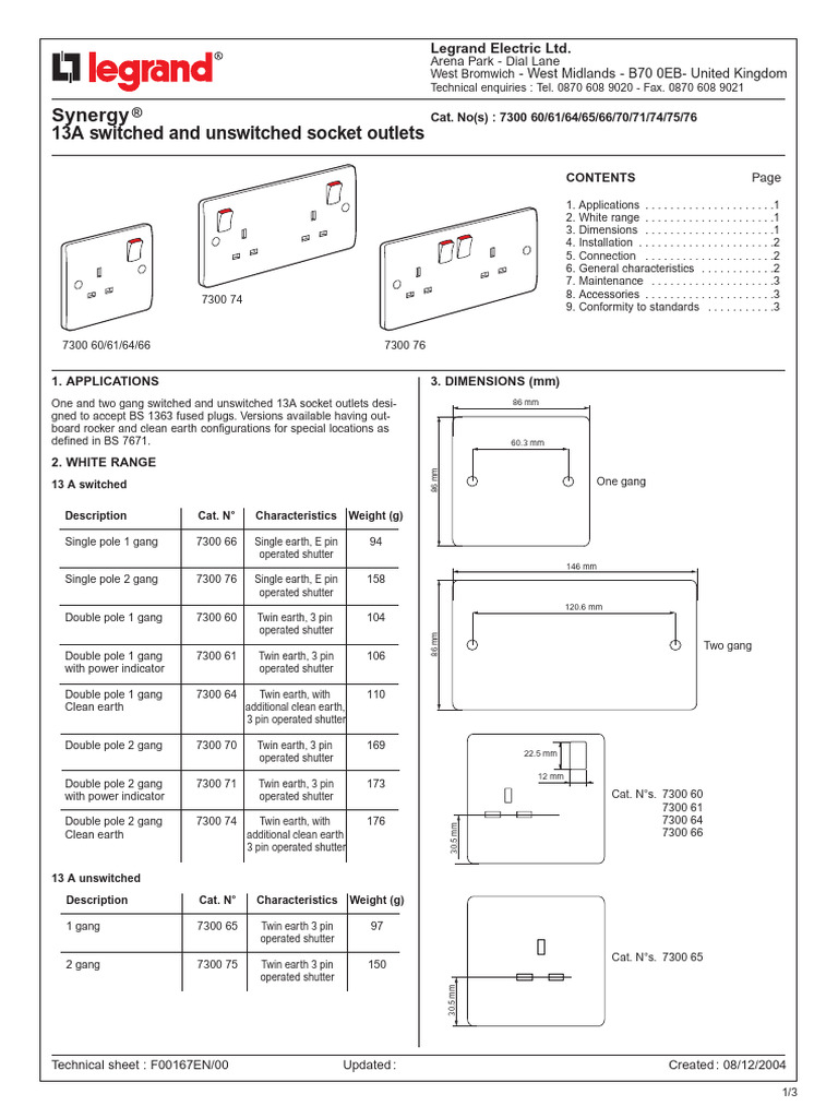 Synergy 13A Switched and Unswitched Socket Outlets: Legrand Electric ...