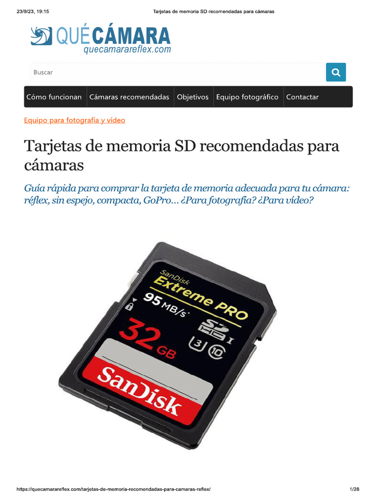 Tarjetas de Memoria SD Recomendadas para Cámaras | PDF