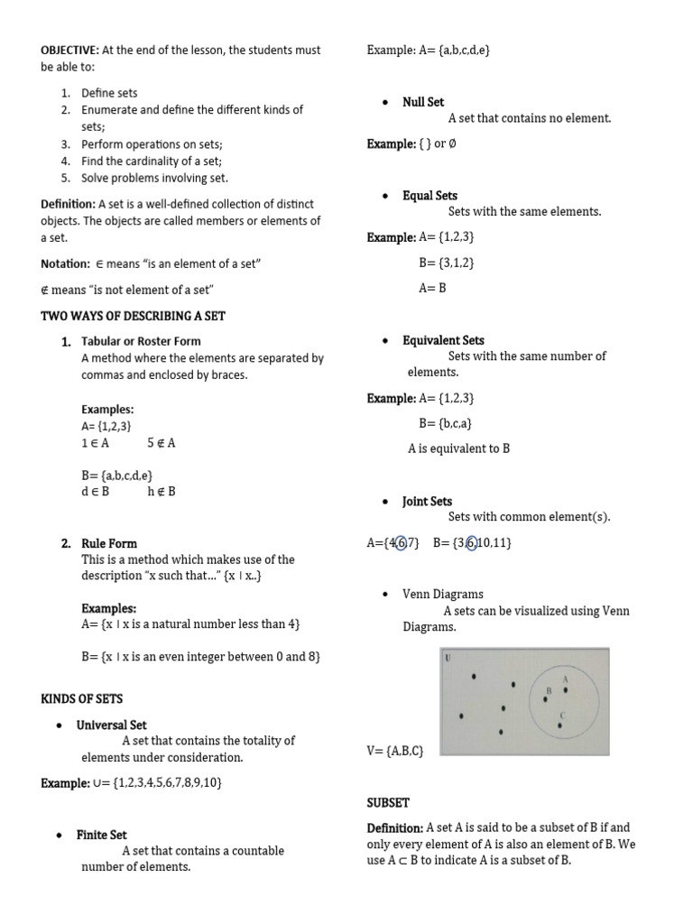 Math Reviewer | PDF | Set (Mathematics) | Function (Mathematics)