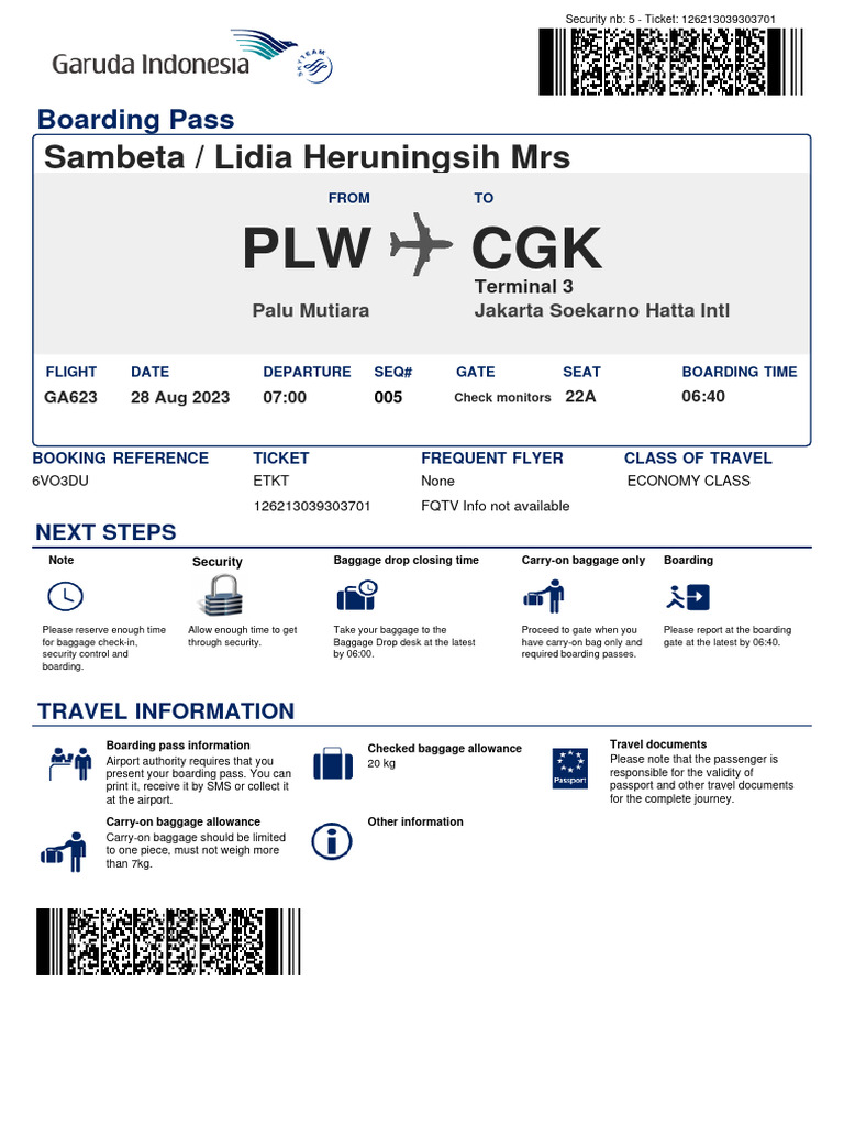 Boardingpass PLW - CGK | PDF