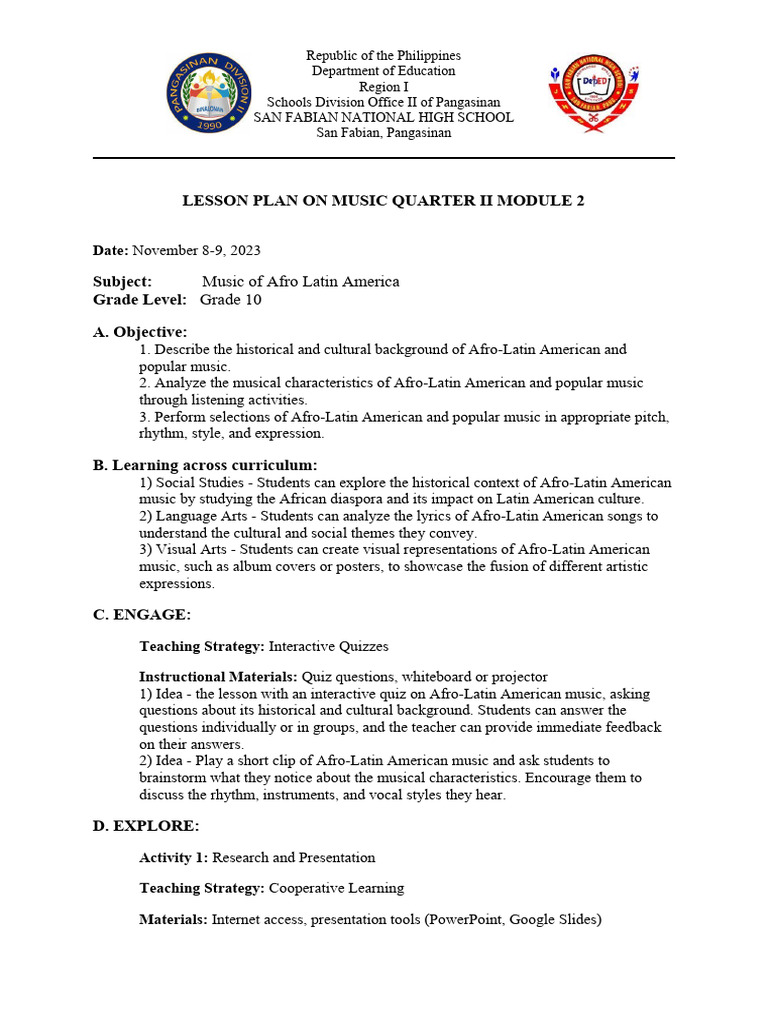 LP M Q2 L2 Afro Latin American Music Mam Jo | PDF | Rubric (Academic ...