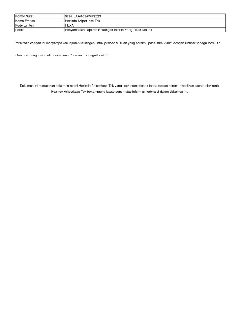 FinancialStatement 2023 I HEXA | PDF