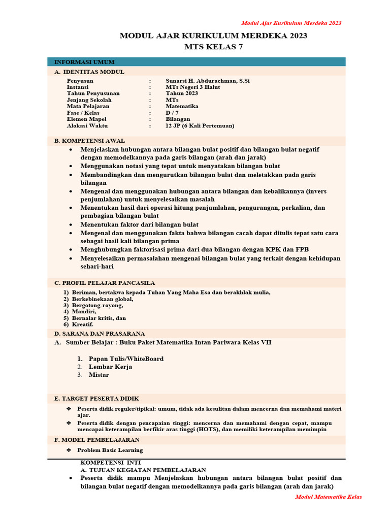 Contoh Modul Ajar IPAS SDMI | PDF