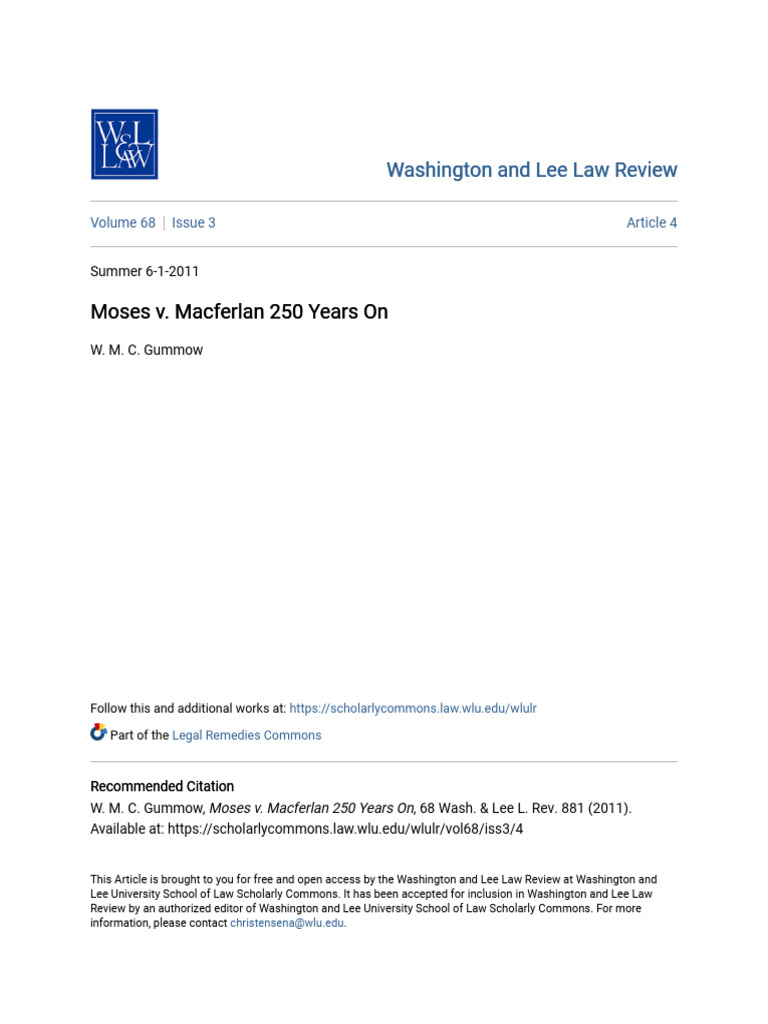 Moses v. Macferlan 250 Years On | PDF