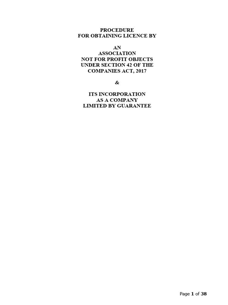 Guidelines for Obtaining License Under Section 42 of the Companies Act ...