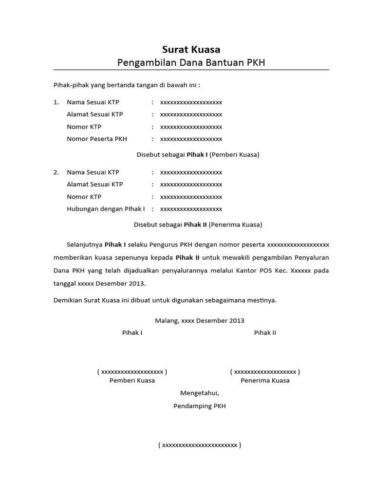 Formulir Surat Kuasa Pengambilan Bantuan | PDF
