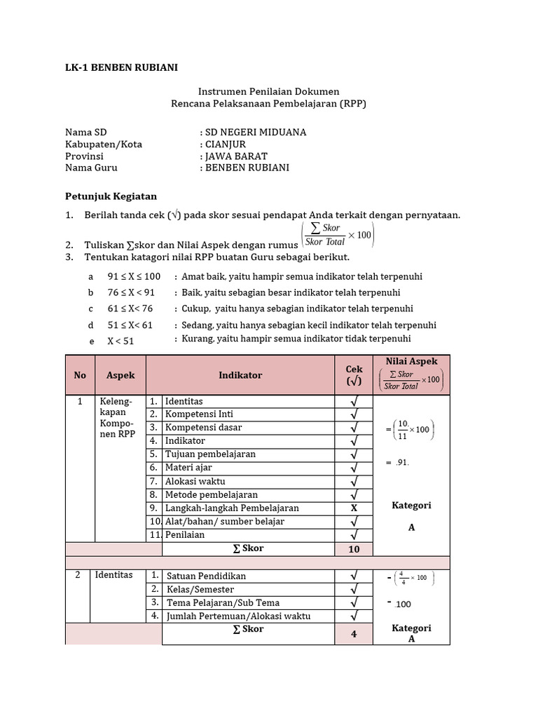 LK 01 Format Penilaian RPP | PDF