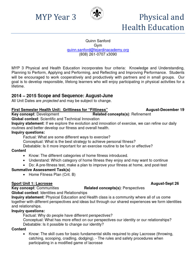 PhysicalandHealthEducation MYP3 S - S - All - Year 2014 2015 | PDF | Concept | Communication