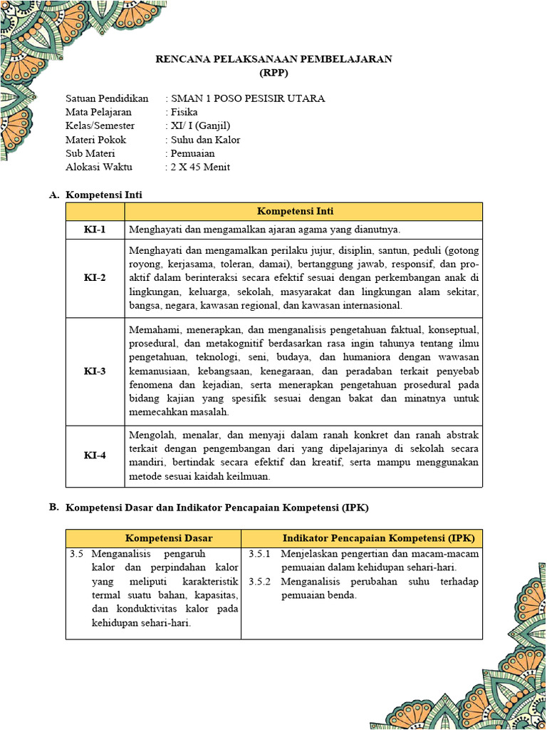 Rencana Pelaksanaan Pembelajaran (RPP) | PDF