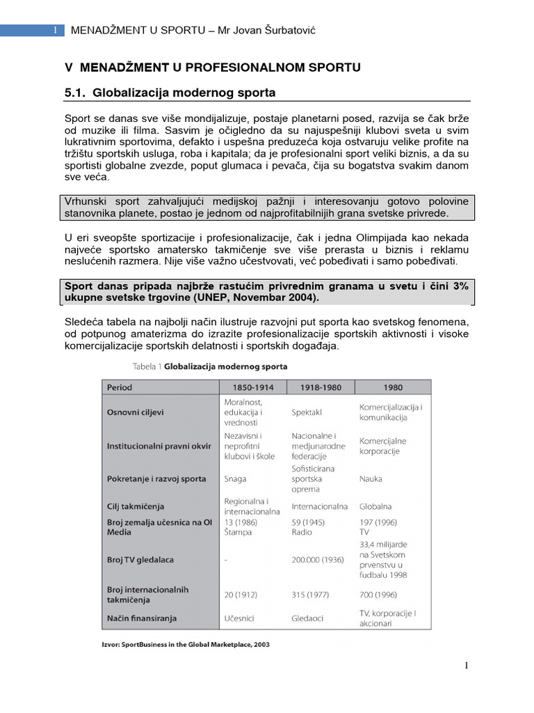 5 Menadzment U Profesionalnom Sportu | PDF