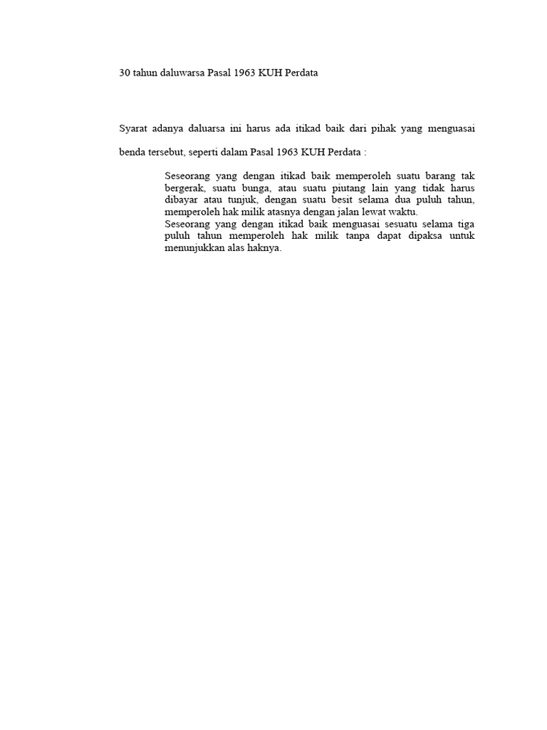 30 Tahun Daluwarsa Pasal 1963 KUH Perdata | PDF