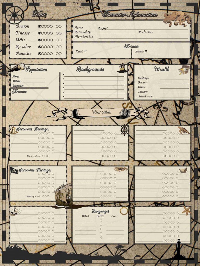 7th Sea Character Sheet | PDF