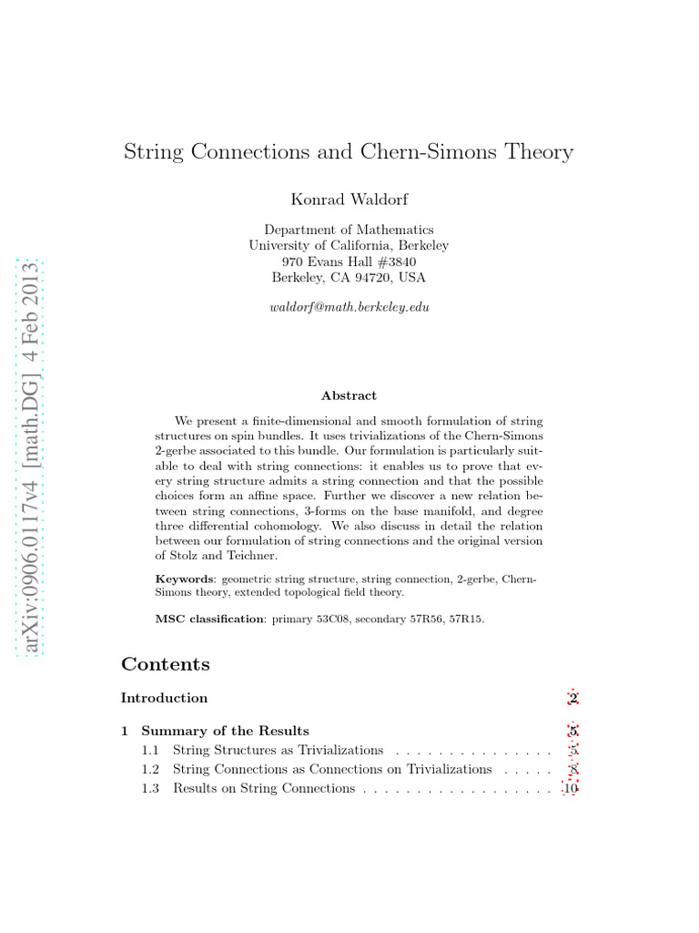 String Connections and Chern-Simons Theory: Konrad Waldorf | PDF