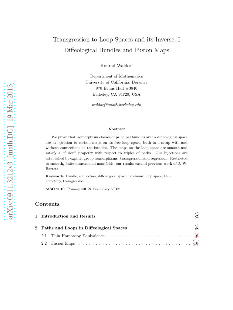 Transgression To Loop Spaces and Its Inverse, I Diffeological Bundles and Fusion Maps | PDF