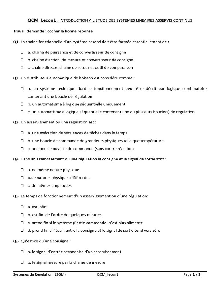 QCM Leçon1 | PDF