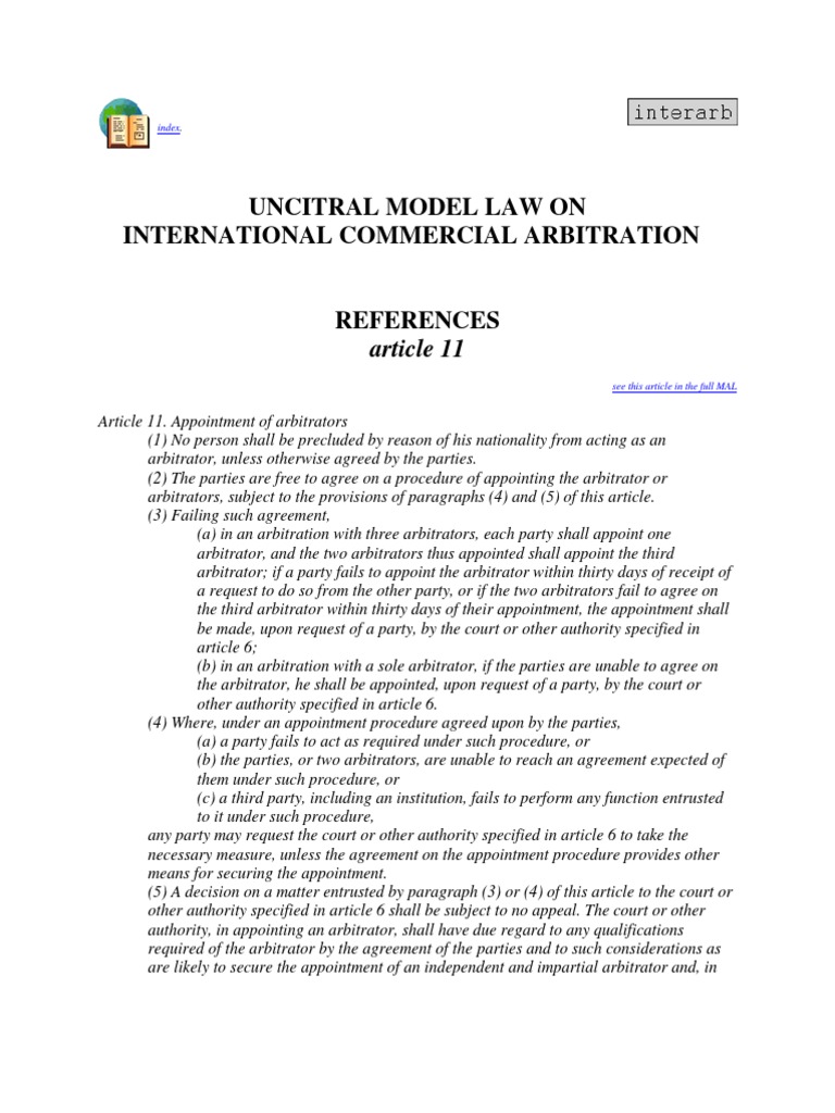 Uncitral Model Law On International Commercial Arbitration: Article 11 ...