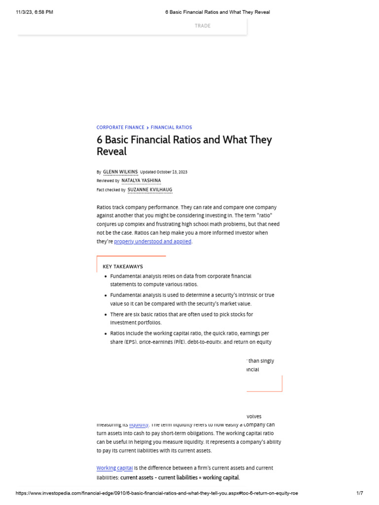 6 Basic Financial Ratios and What They Reveal | PDF | Price–Earnings ...
