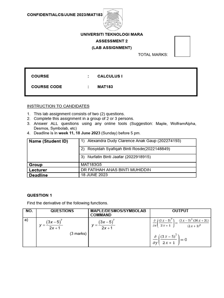 Lab Assessment Mat183 13 June 2023 Group 2 | PDF | Mathematical Logic | Mathematical Objects