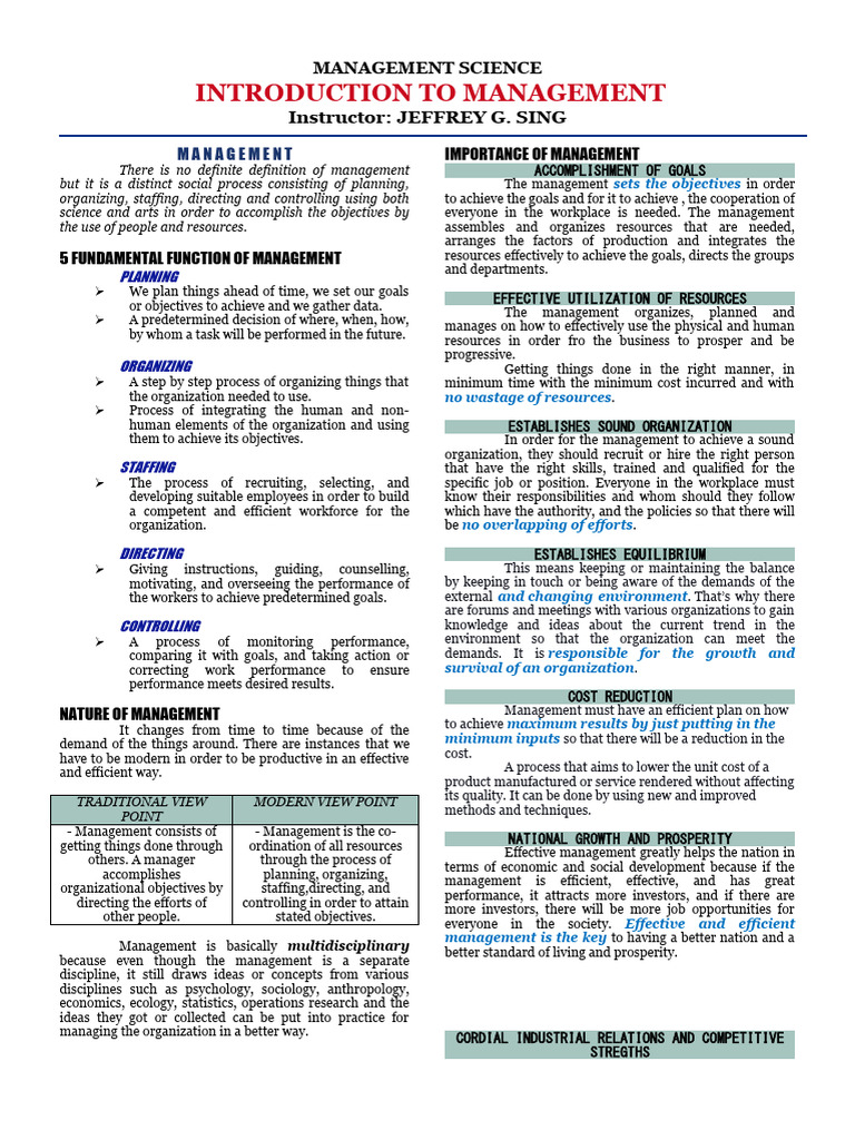 Introduction To Management | PDF | Science | Bureaucracy