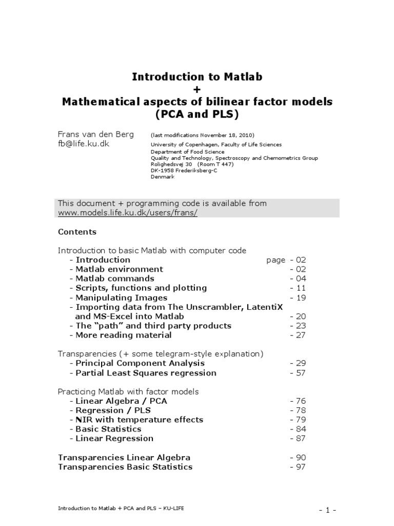 Intro Matlab | PDF | Principal Component Analysis | Matrix (Mathematics)
