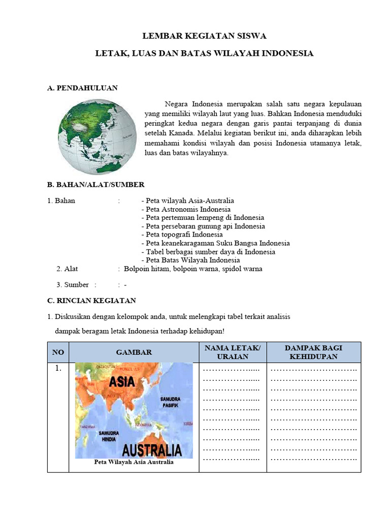 LKPD Kelas XI Bab 1 - Letak, Luas, Batas Wilayah Indonesia - Sri Restu ...
