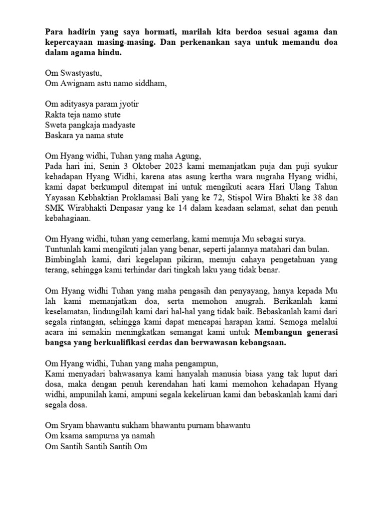 Teks Doa HUT YKP 2022 | PDF