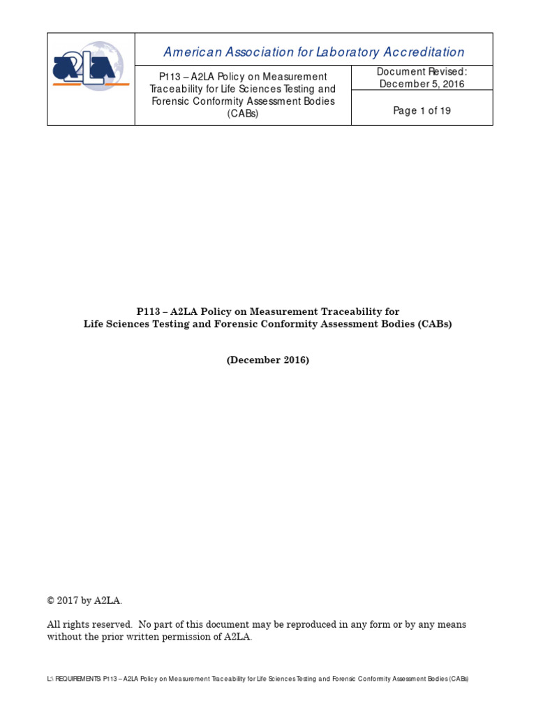 A2LA Measurement Traceability Policy | PDF | Self-Improvement | Science ...