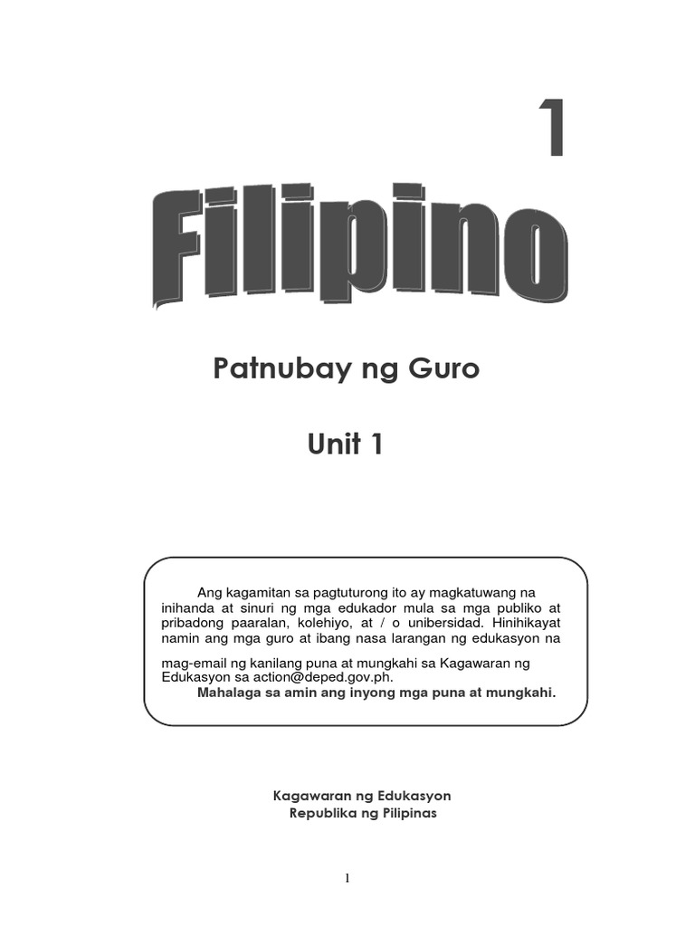 Grade 1 Teacher's Guide in FILIPINO - 1st Quarter | PDF