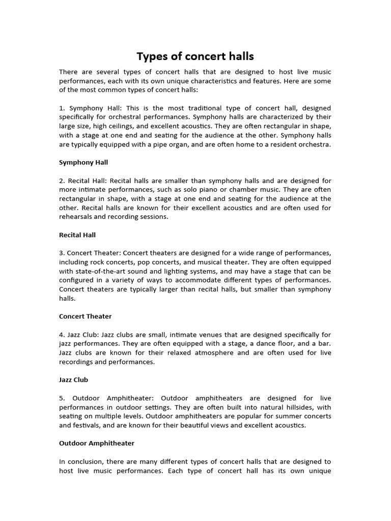 Types of Concert Halls | PDF | Concert | Orchestras