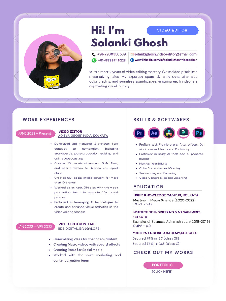 Solanki Ghosh Cv Pdf Video Editing