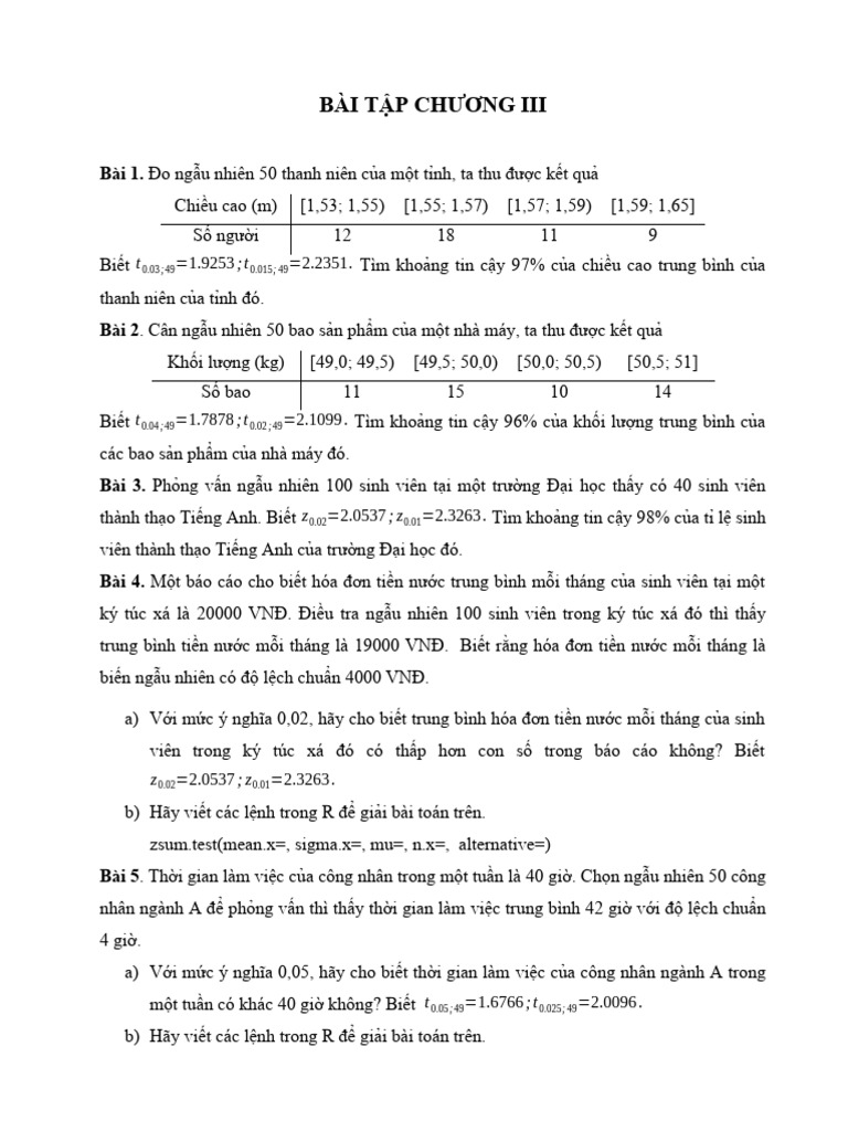 XSTK - MAT20009 - BT Chương III | PDF