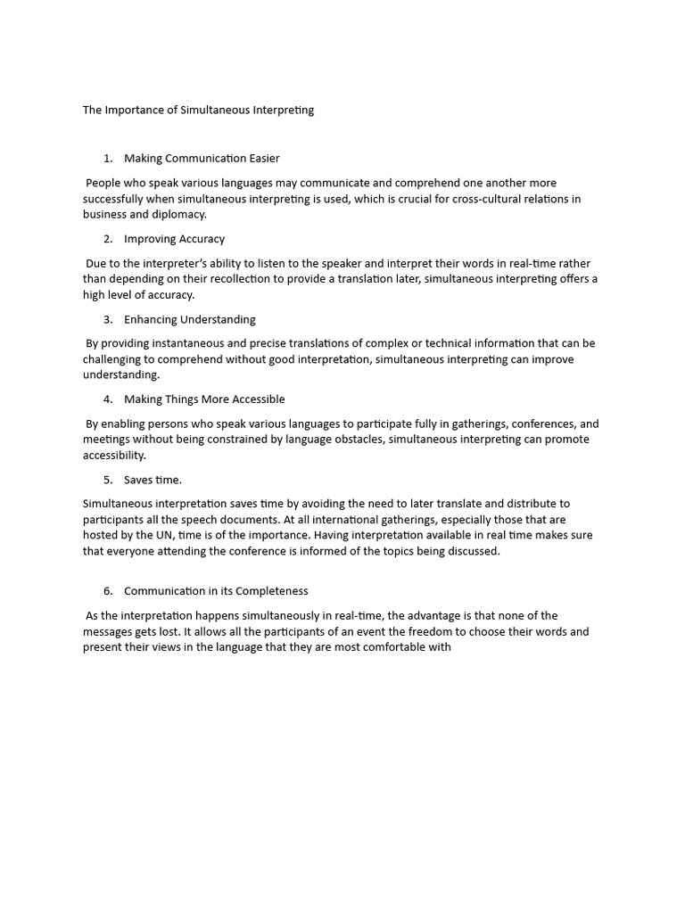 The Importance of Simultaneous Interpreting | PDF