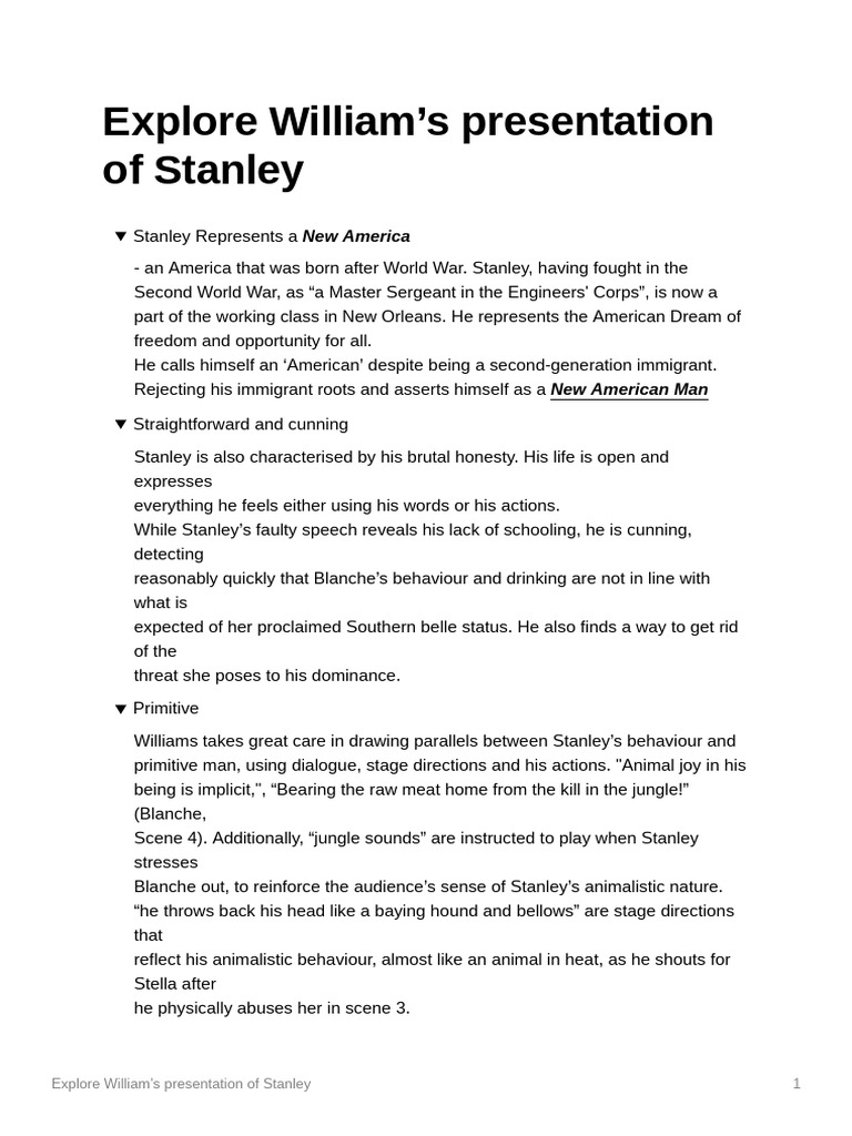 Explore Williams Presentation of Stanley | PDF | Masculinity