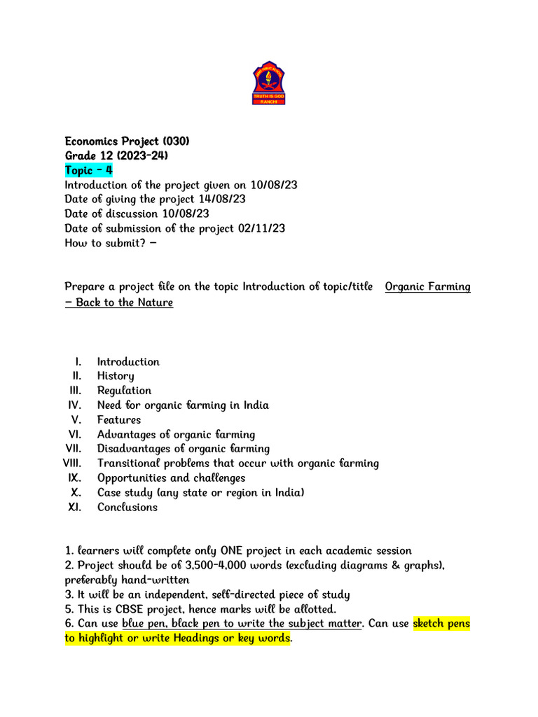 Organic Farming Project Guidelines Class 12 | PDF | Art