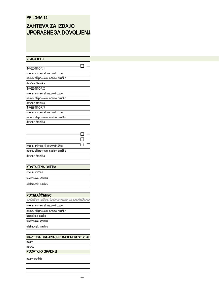 Zahteva Za Izdajo Uporabnega Dovoljenja | PDF