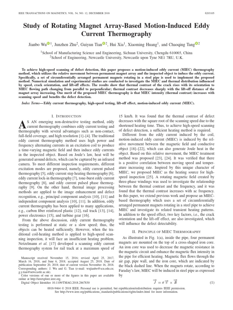 Study of Rotating Magnet Array-Based Motion-Induced Eddy Current Thermography | PDF